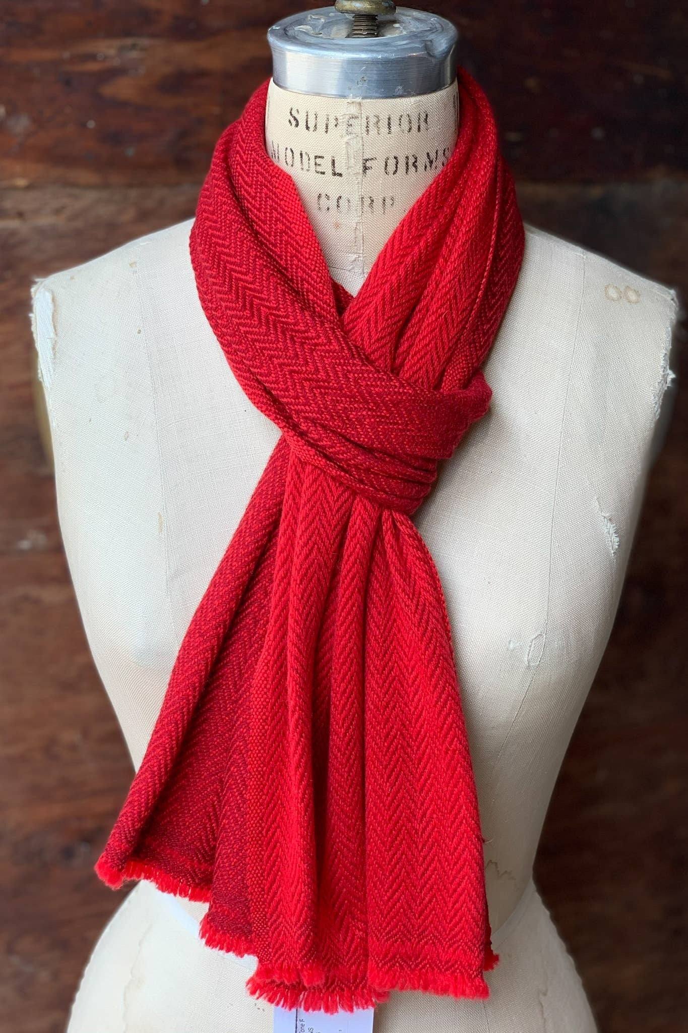 Red Cashmere Herringbone Scarf?muffler | 5TH CORNER
